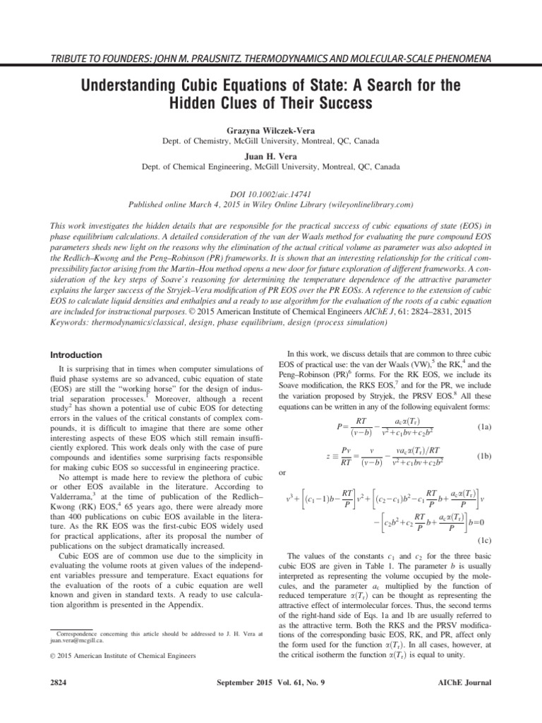 Insights on Cubic Equations of State | PDF | Applied And ...