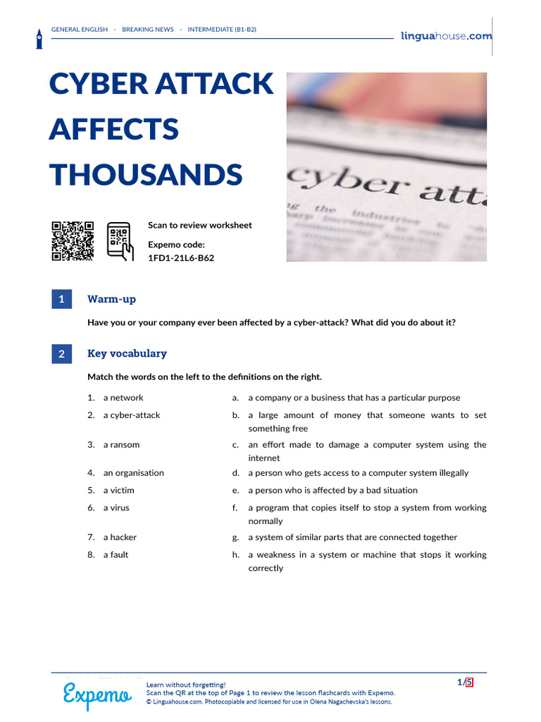 11 Cyber Attack Affects Thousands British English Teacher B1 B2 | PDF ...