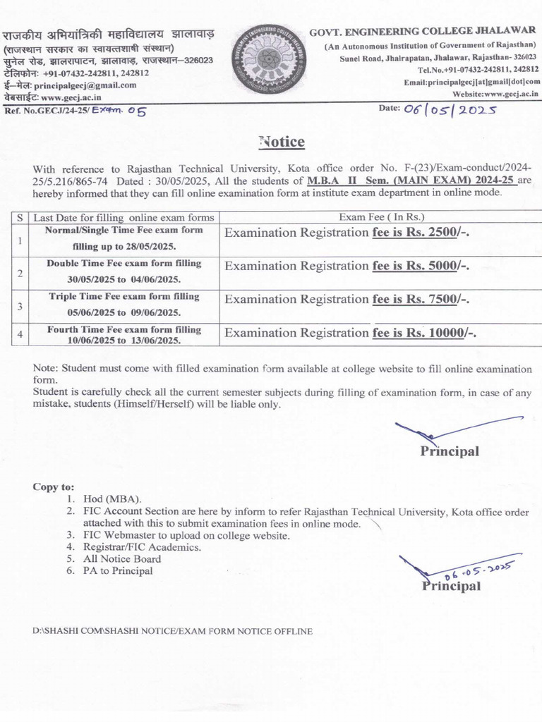 Mba Ii & Iv Sem. Main, Back Examination Form Filling Notice 2024-25. | PDF