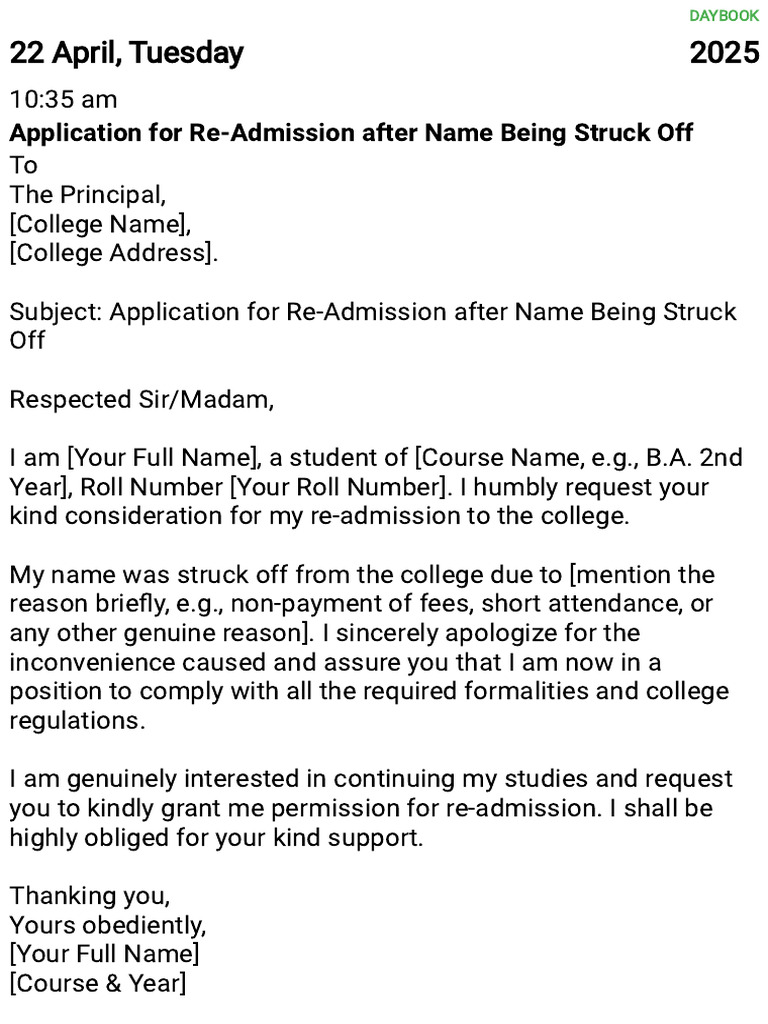 Application For Re-Admission After Name Being Struck Off | PDF