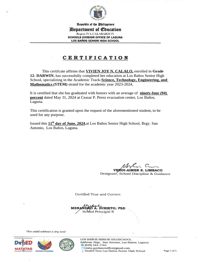 Certification With Honors | PDF