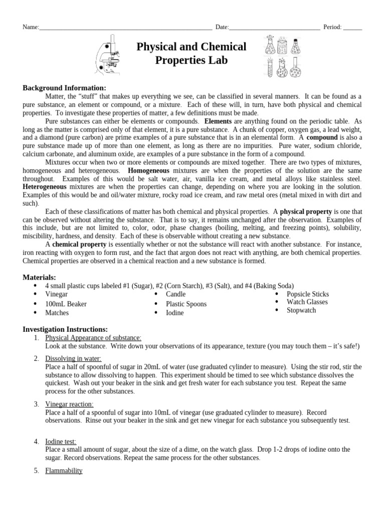 Physical and Chemical Properties Lab | PDF | Chemical Substances ...