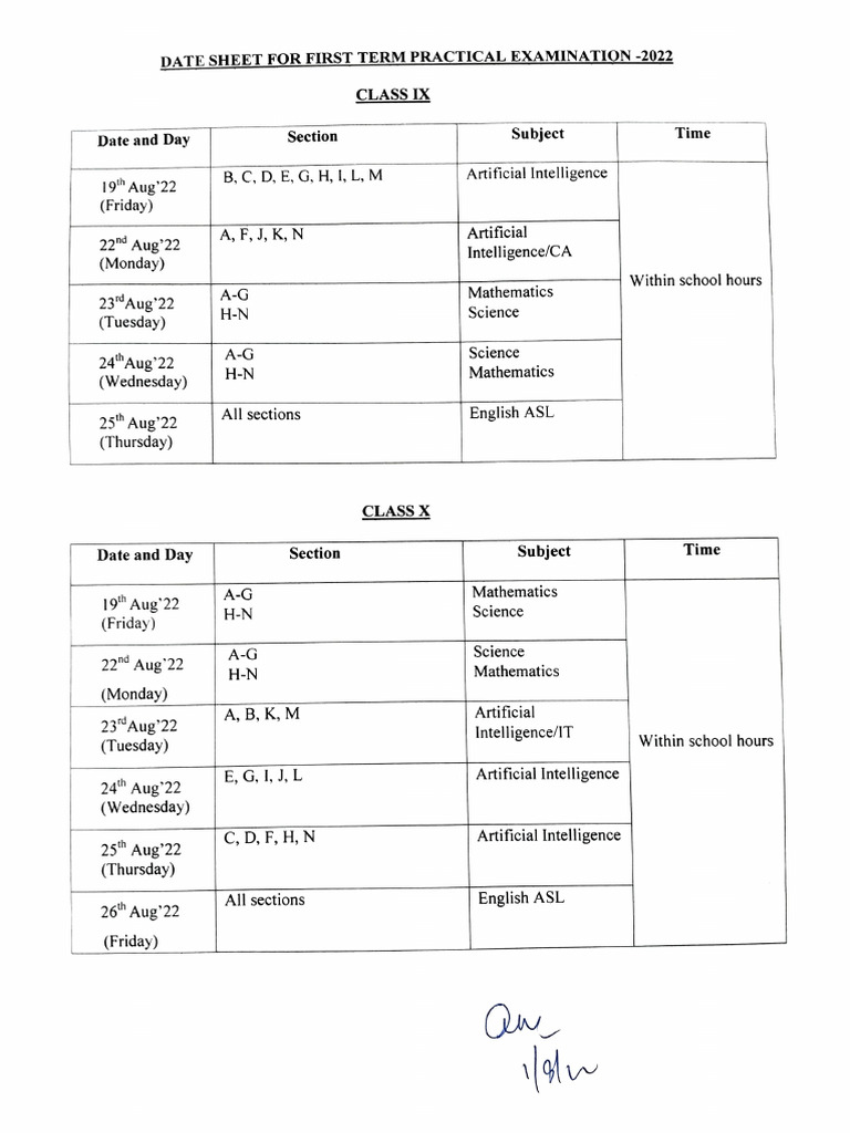 Class IX & X Practical Exam Schedule | PDF