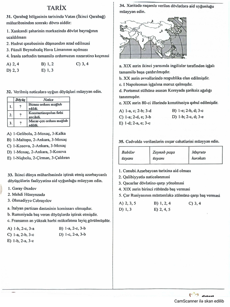 OTK 20 Aprel 2025 - Tarix Sualları 11-Ci Sinif | PDF