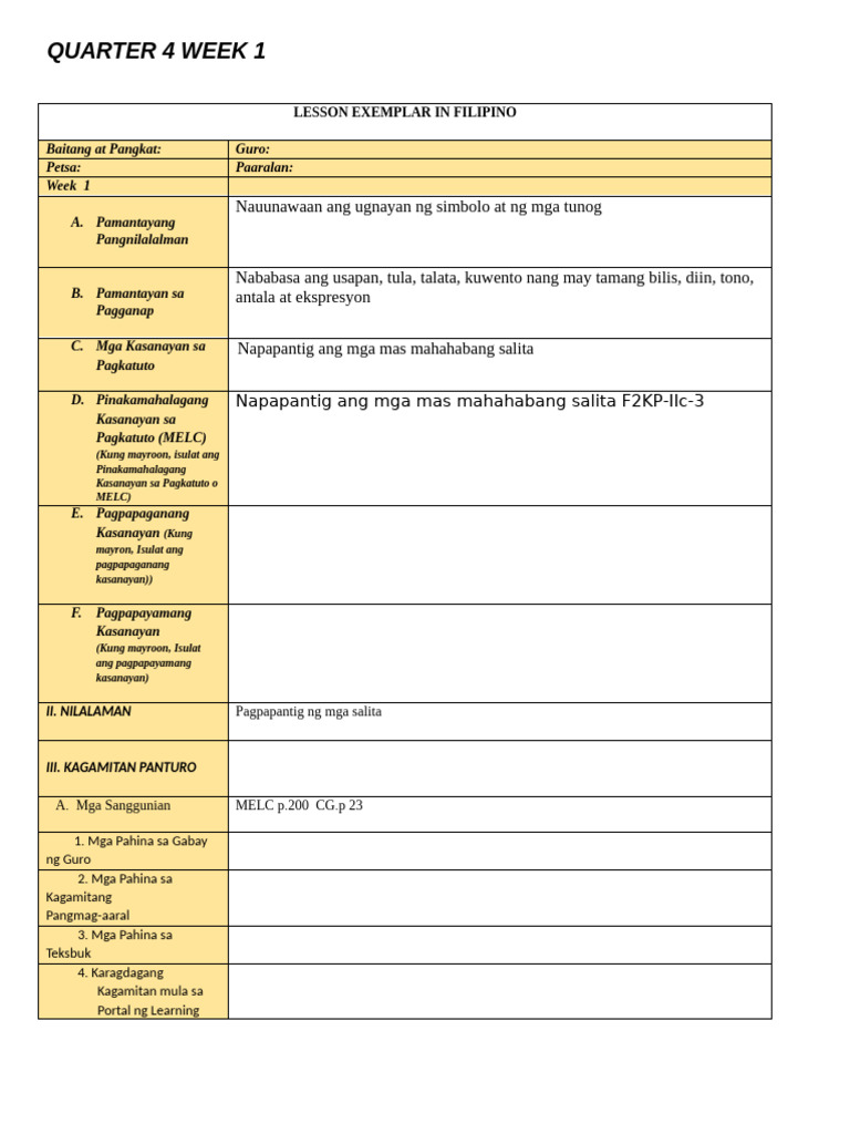 Filipino Le q4w1 | PDF