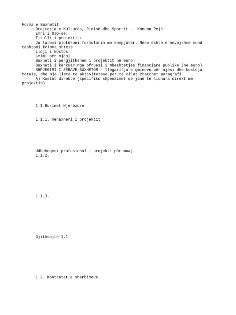 Formulari I Propozim Buxhetit | PDF