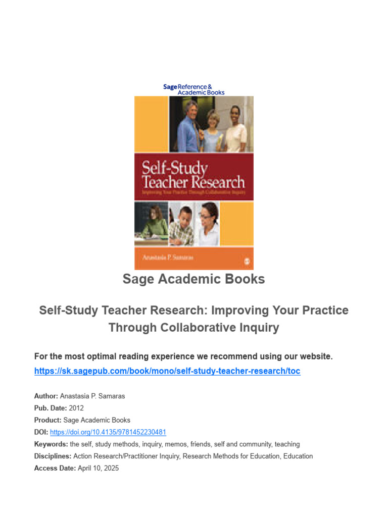 Self-Study Teacher Research Guide | PDF | Teachers | Methodology