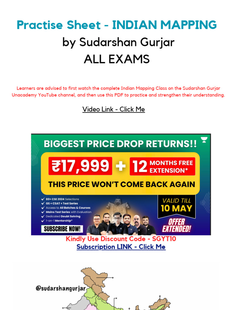 Practise Sheet - INDIAN MAPPING by Sudarshan Gurjar | PDF