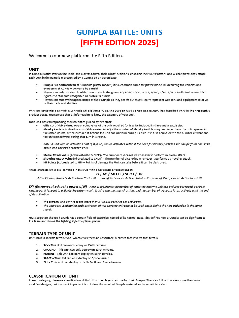 GUNPLA BATTLE UNITS 5th Ed 2025 | PDF