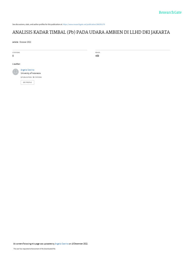 Analisis Kadar Timbal (PB) Pada Udara Ambien Di LLHD Dki Jakarta | PDF