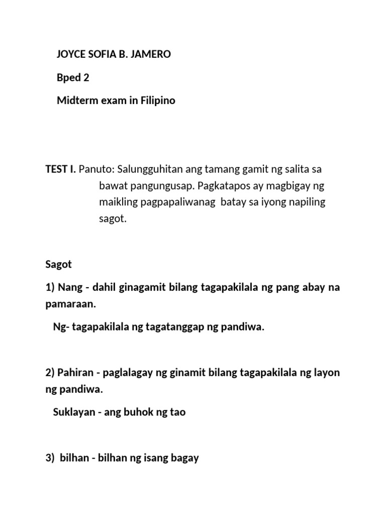 Answer in Midterm Exam .Fil | PDF