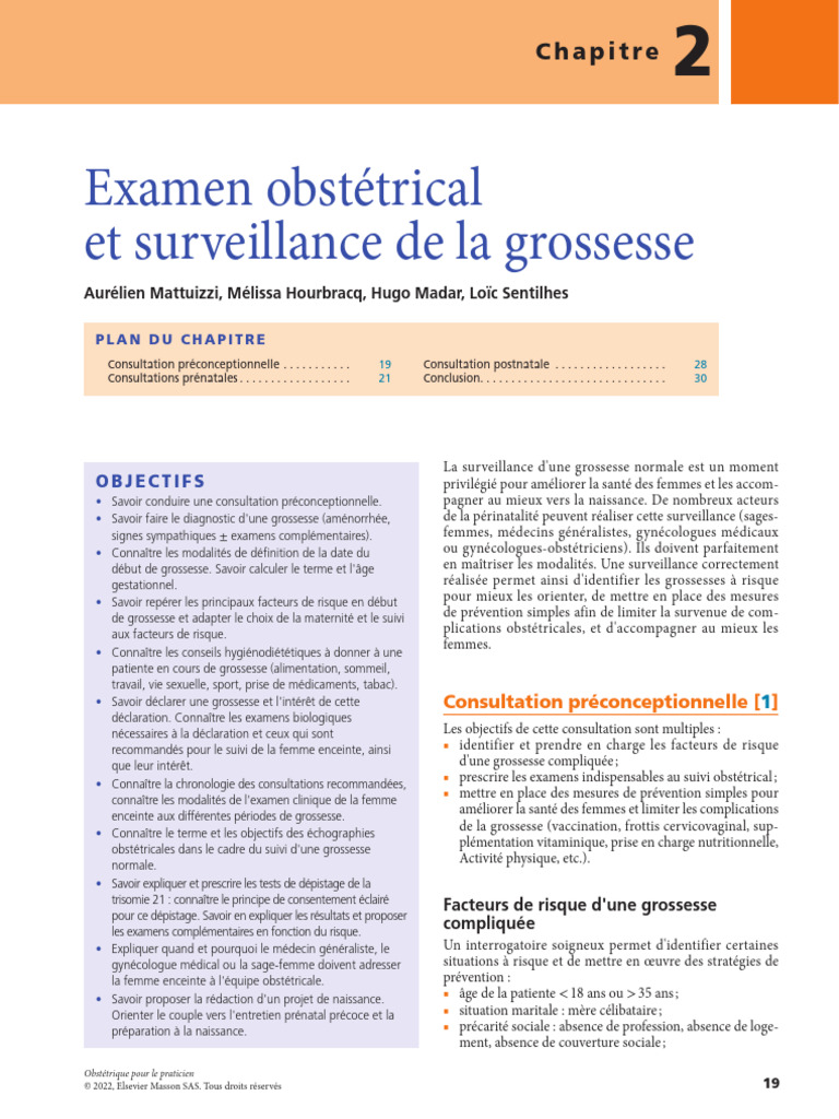 02 Examen Obstétrical Et Surveillance de La Grossesse - Praticien Obstétrique 22 | PDF ...