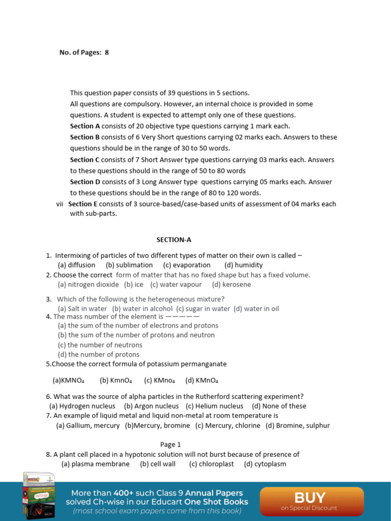 Father Agnel School Paper 9 | PDF | Weight | Atoms