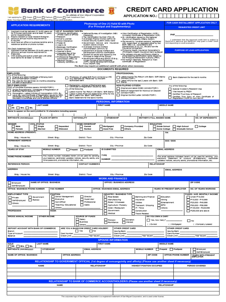 Form CC Boc | PDF | Credit Card | Identity Document