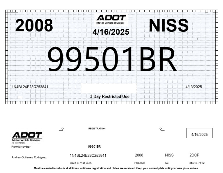 Temp License Plate Temp Registration | PDF