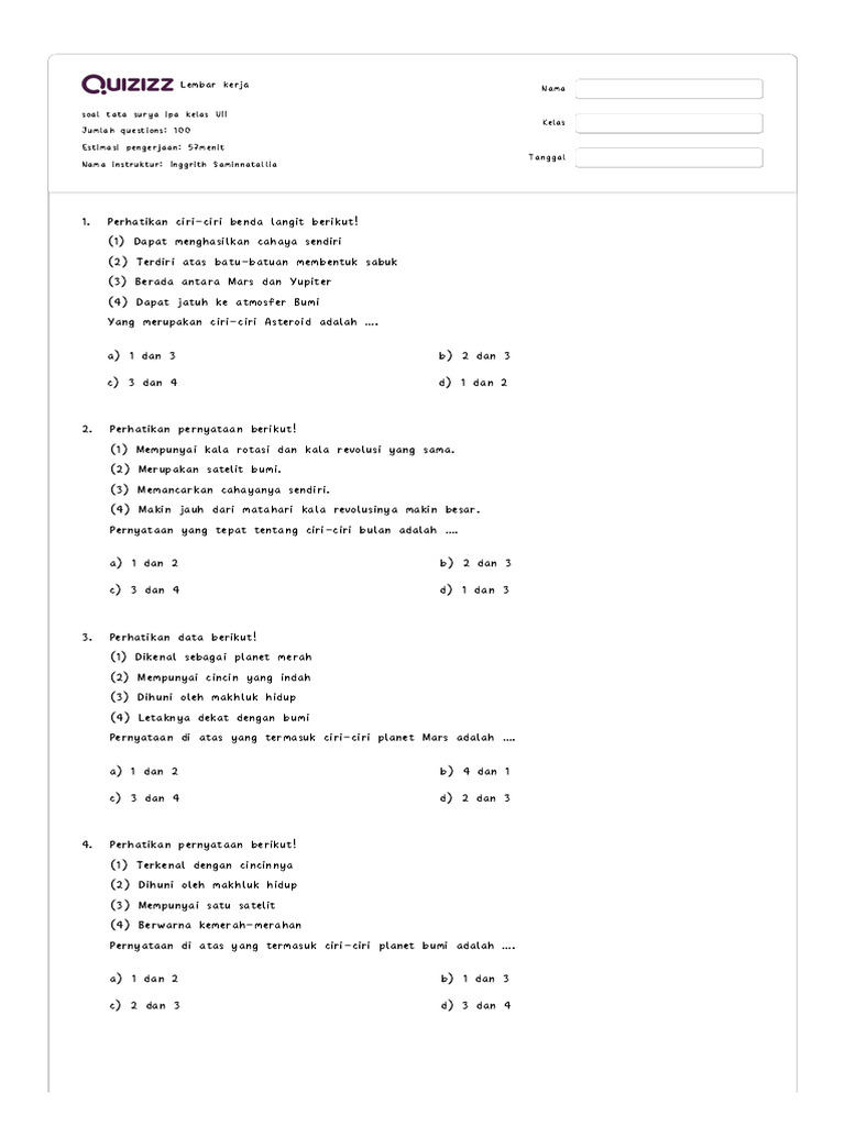 Soal Tata Surya Ipa Kelas VII | PDF