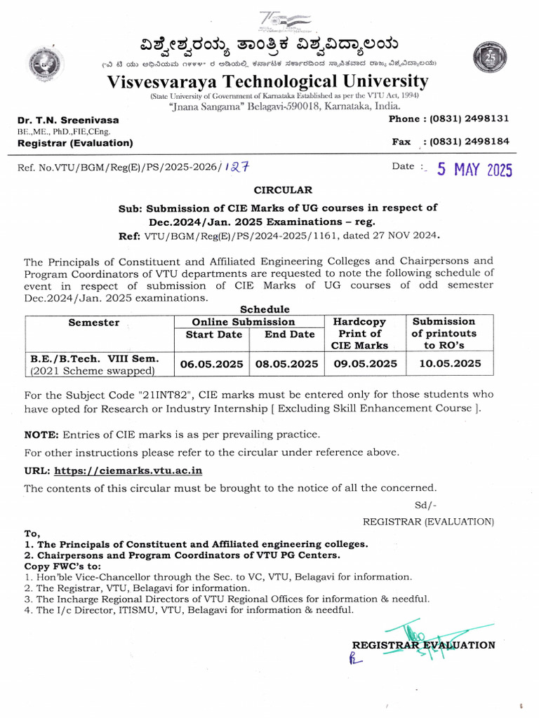 Ug Viii Sem-cie Marks | PDF