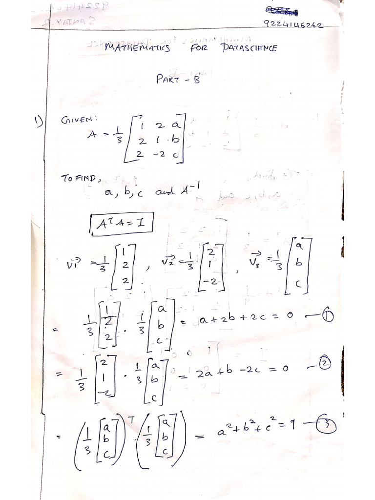 Maths For DataScience Answer Sheet | PDF