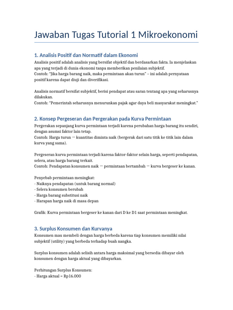 Jawaban Tugas Tutorial 1 Mikroekonomi | PDF