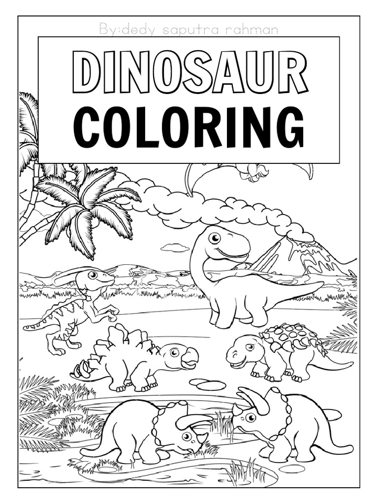 Dinosaurs Pun Coloring Booklet in Grayscale Illustrative Style ...