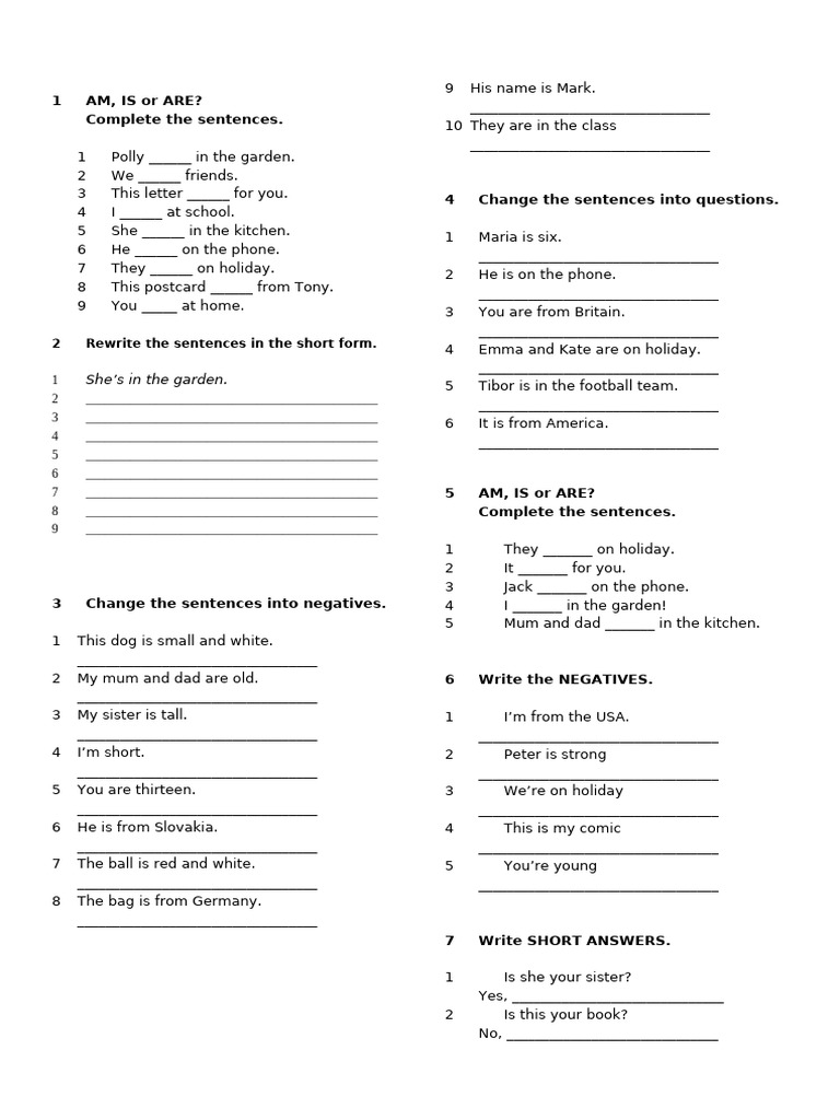 Verb 'Be' (Positive, Negative and Interrogative Forms) | PDF ...
