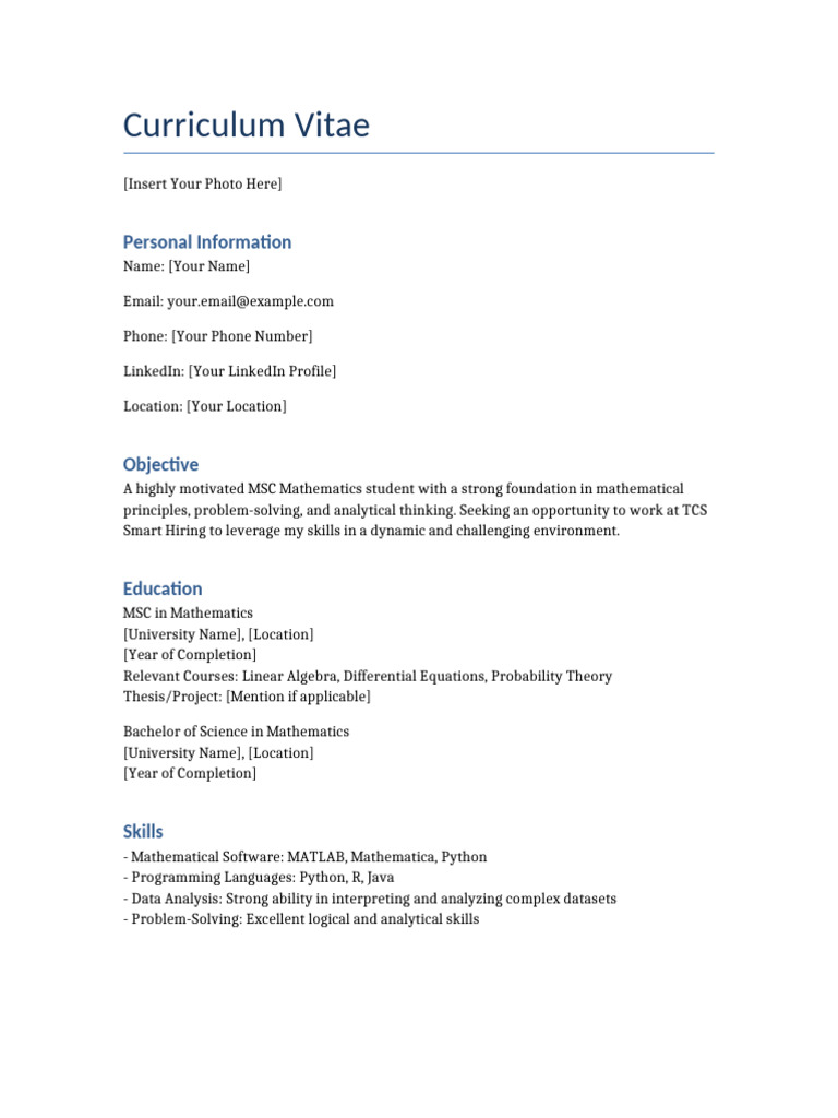 TCS Smart Hiring CV Template | PDF
