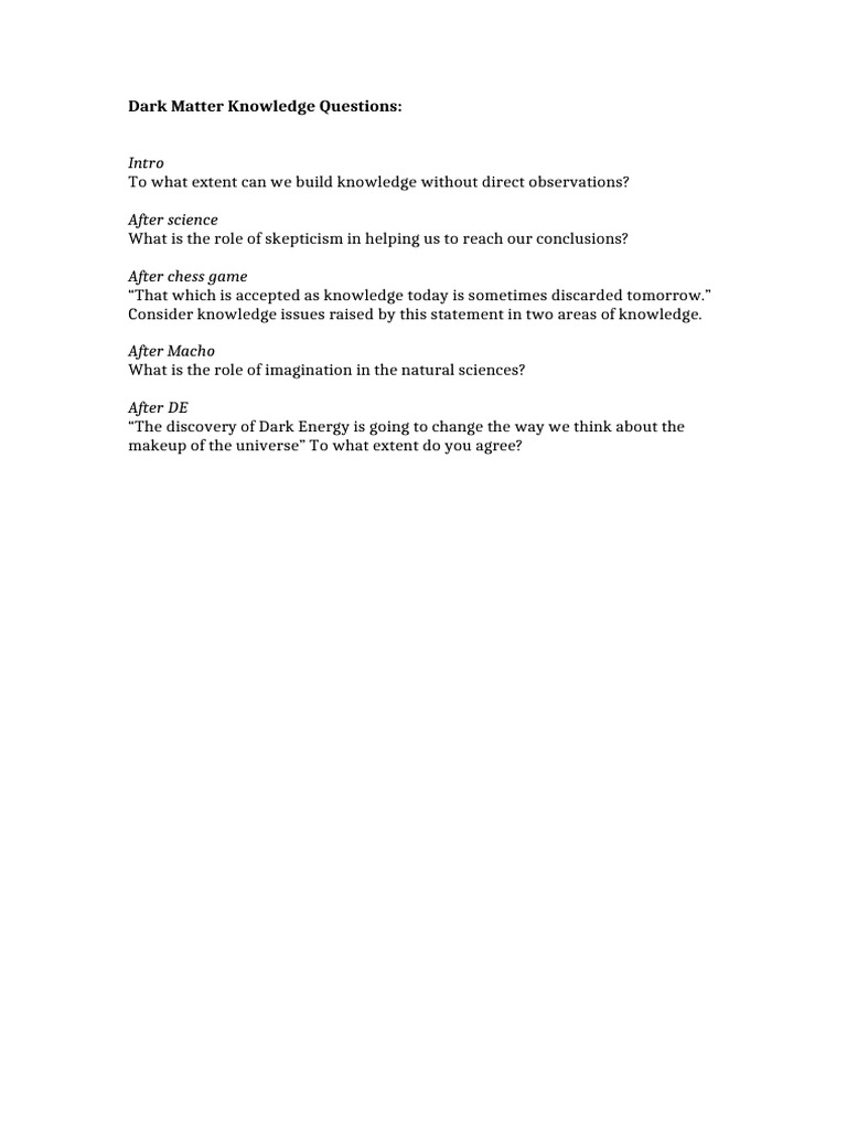 Dark Matter Knowledge Questions | PDF