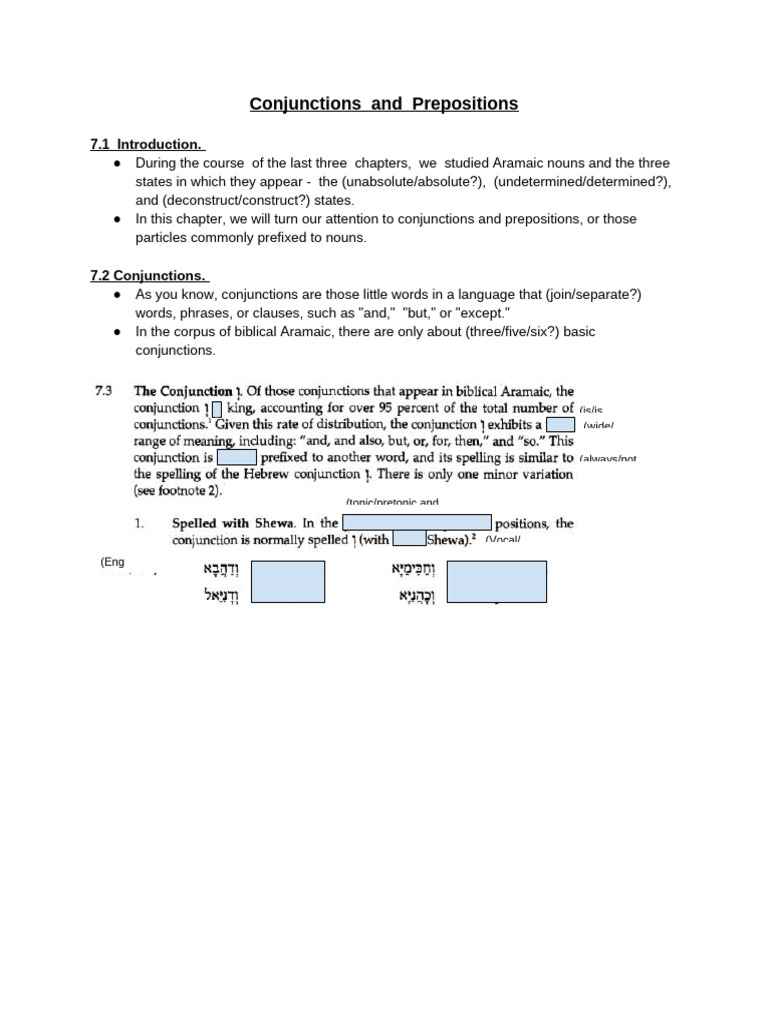 Ch 7 - Conjunctions and Prepositions (Biblical Aramaic) | PDF | English ...