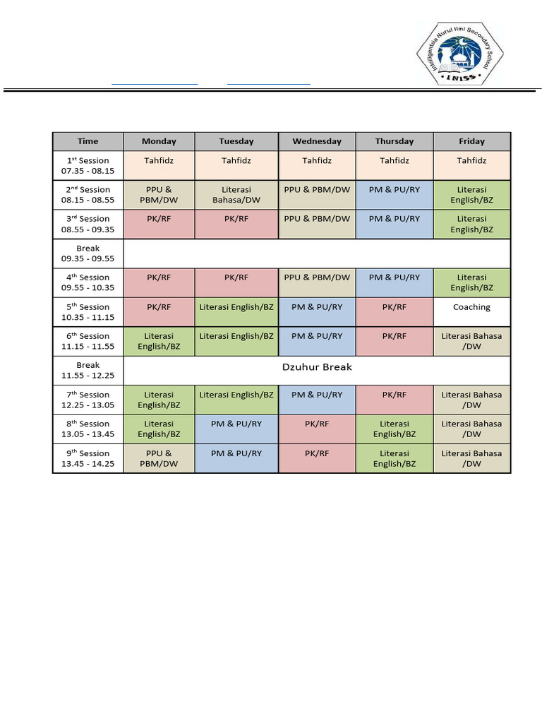 Time Table PTN Fokus Ramadhan-1 | PDF