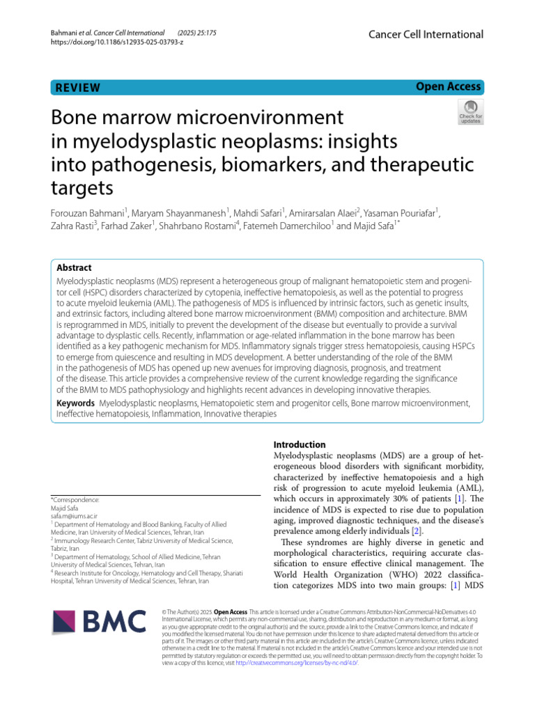 Bone Marrow Microenvironment in Myelodysplastic Neoplasms: Insights ...