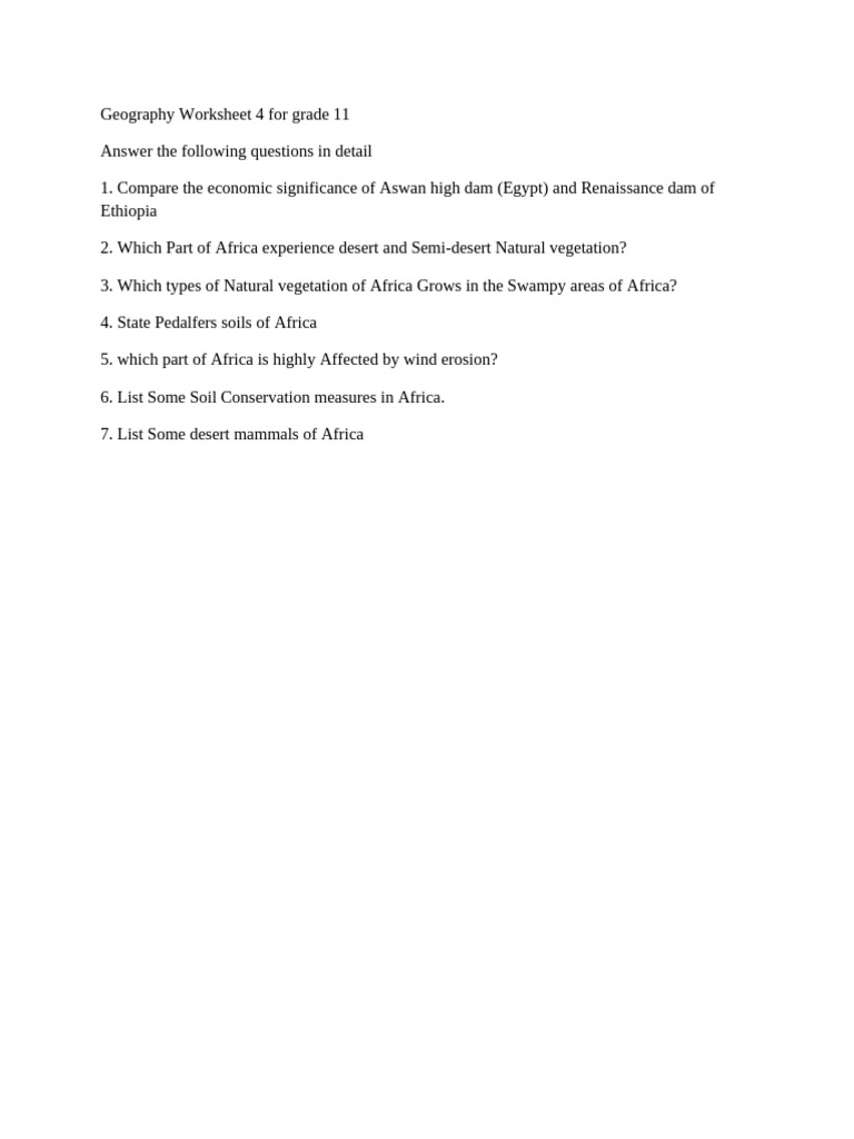Geography Worksheet 4 For Grade 11-1 | PDF