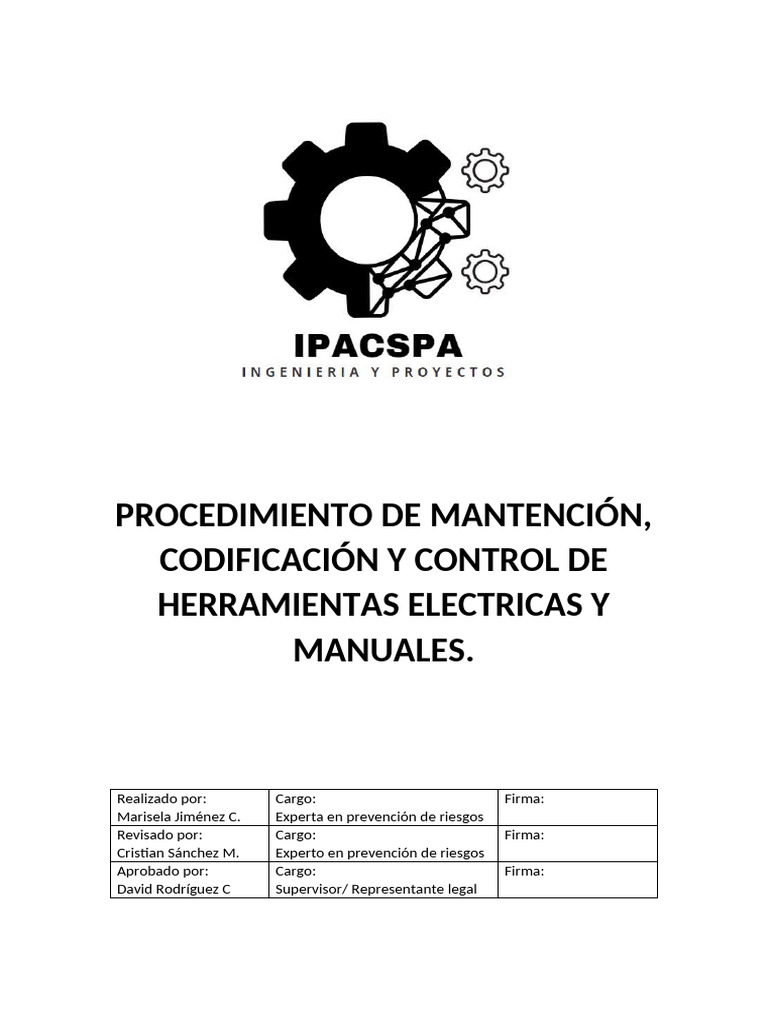 Procedimiento de Mantencion, Codificacion y Control de Herramientas Electricas Ipac Spa 2024 ...