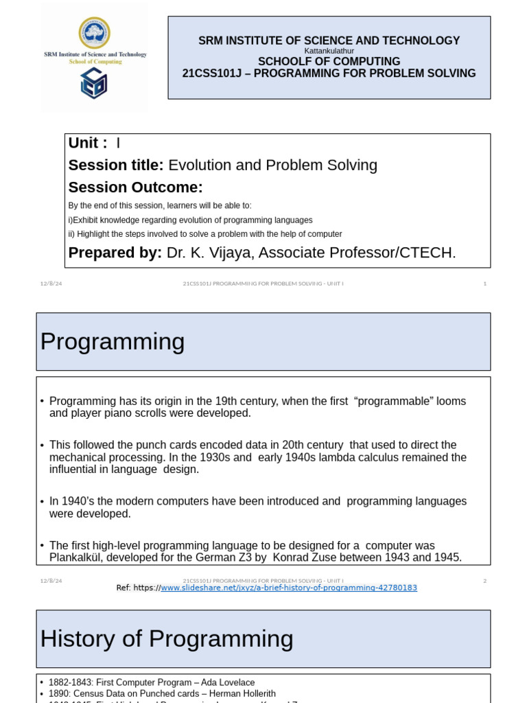 21CSS101J - Unit1 - Updated 2 | PDF | Scope (Computer Science ...