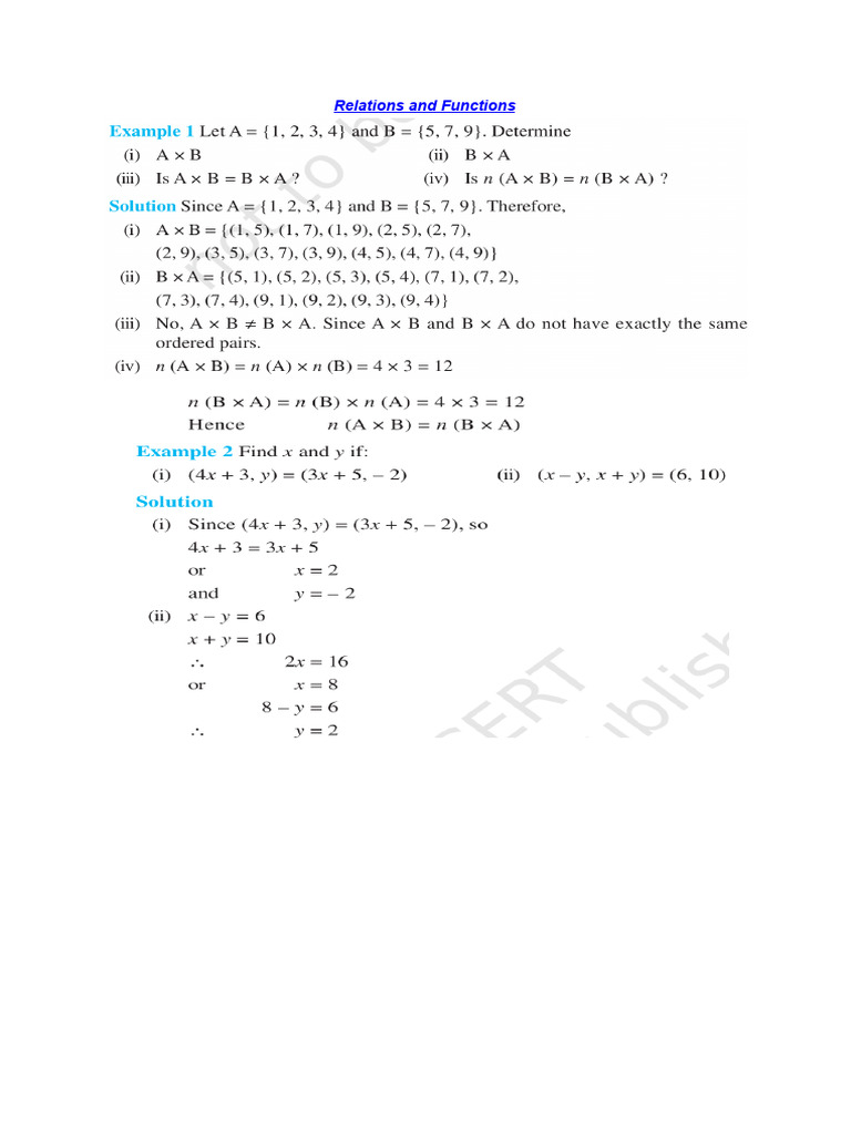 Relations and Functions NCERT Exemplar | PDF