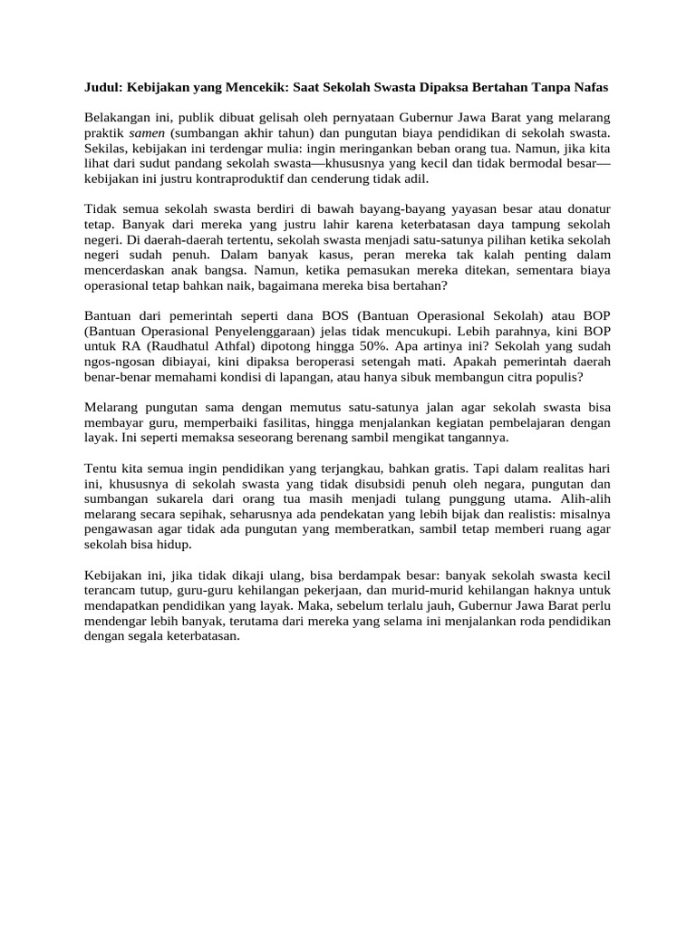 Kritikan Untuk Dedi Mulyadi | PDF