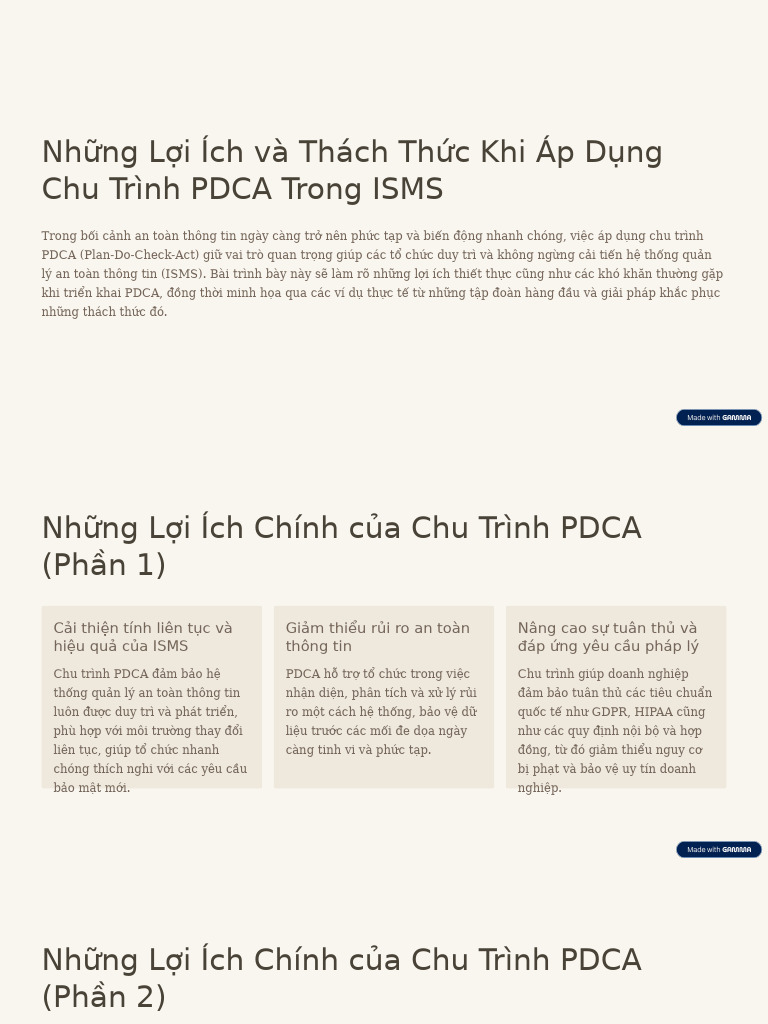 Nhung Loi Ich Va Thach Thuc Khi AP Dung Chu Trinh PDCA Trong ISMS | PDF