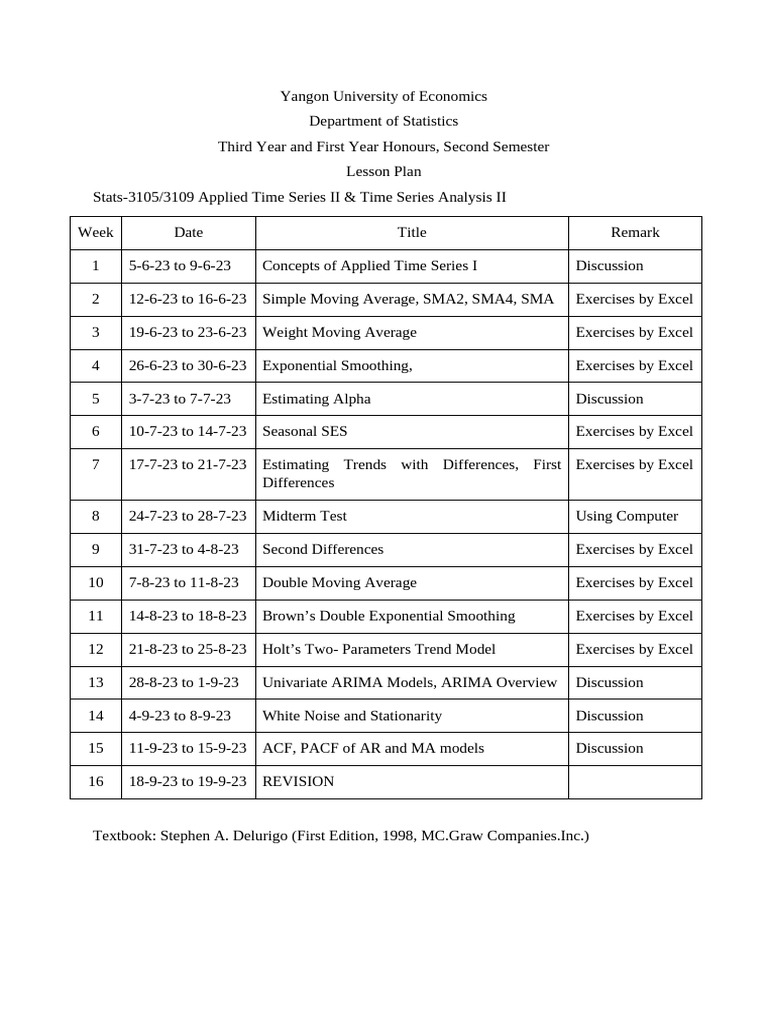 Time Series II Lesson Plan | PDF