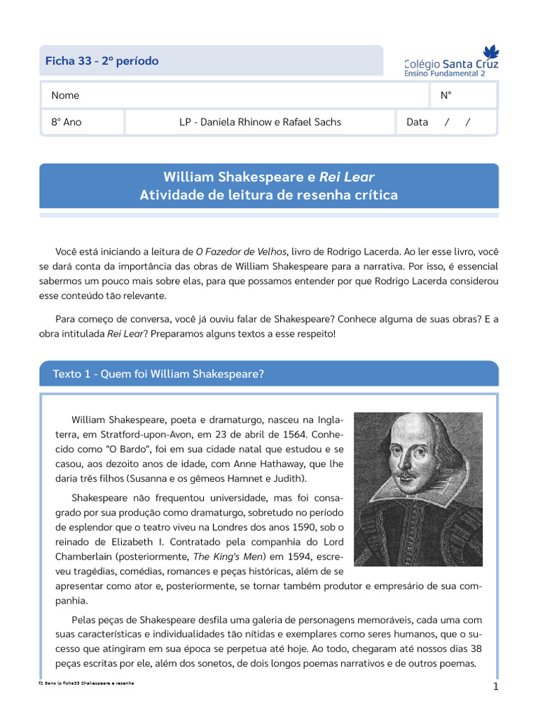 2023P8EF Fichas 2023 | PDF | William Shakespeare