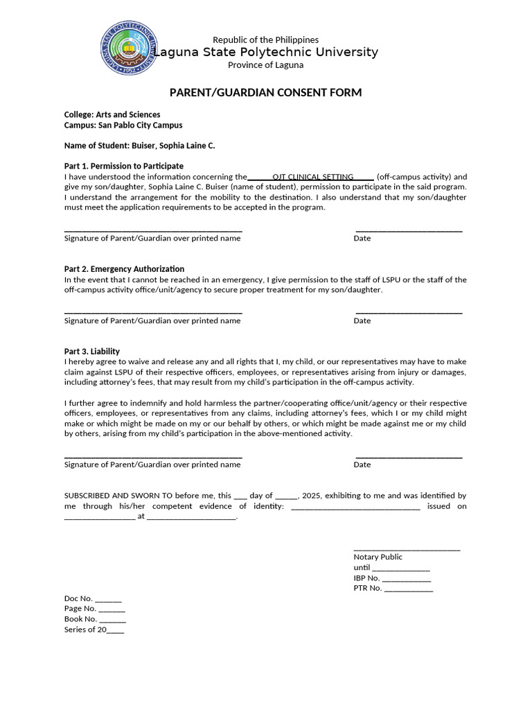 Parent-Consent-Waiver-edited-2025 (1) | PDF | Business Law | Consent