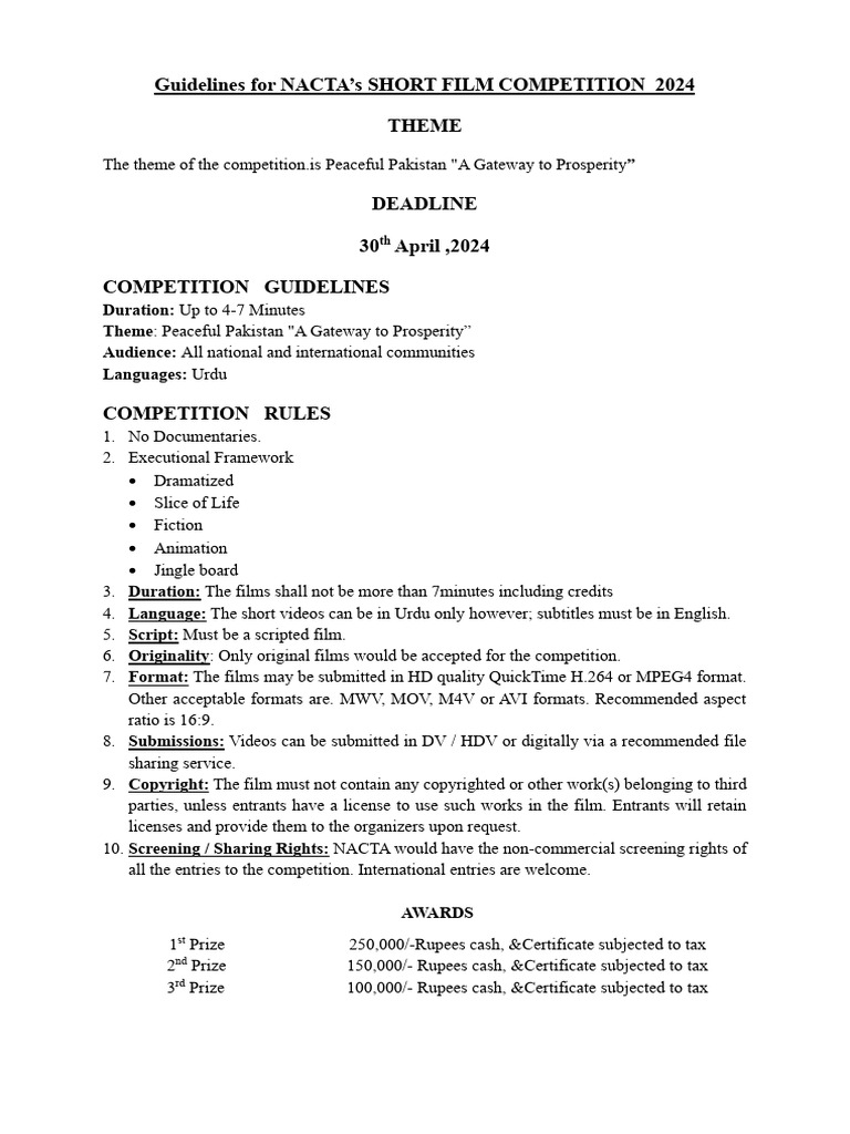 NACTA Short Film Competition 2024 Guidelines | PDF