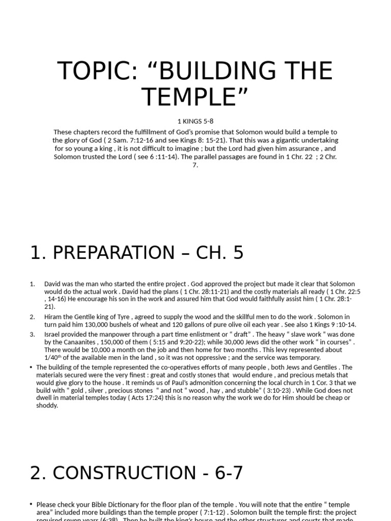 Building The Temple | PDF | Solomons | Tabernacle