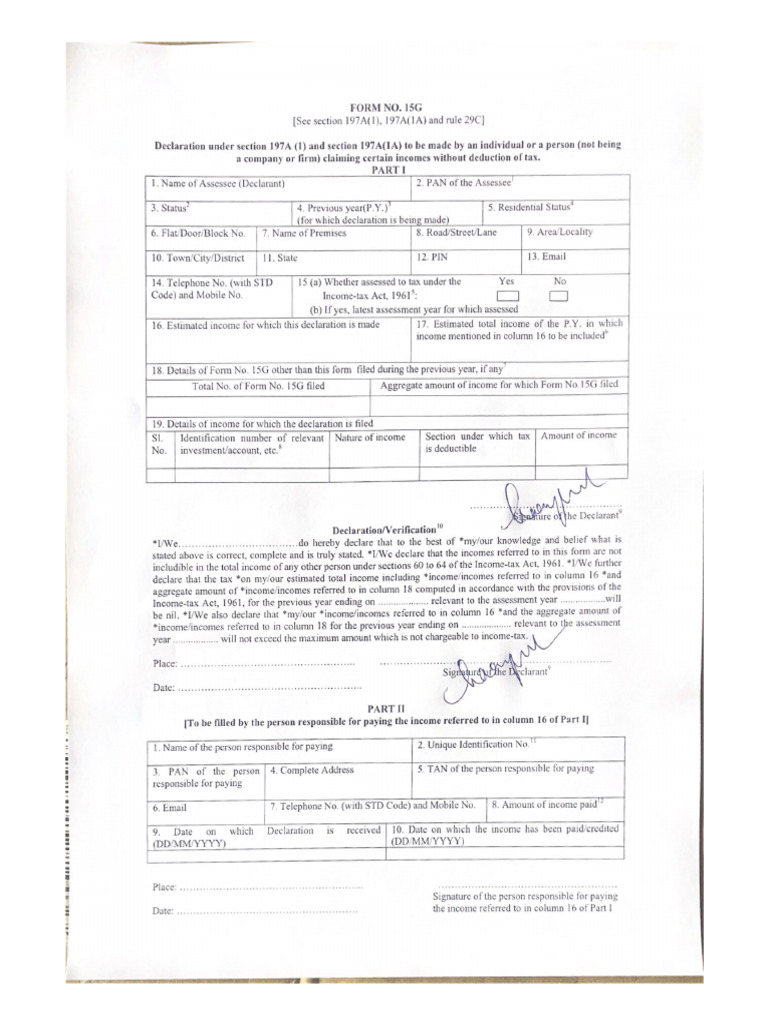 Form No. 15G | PDF