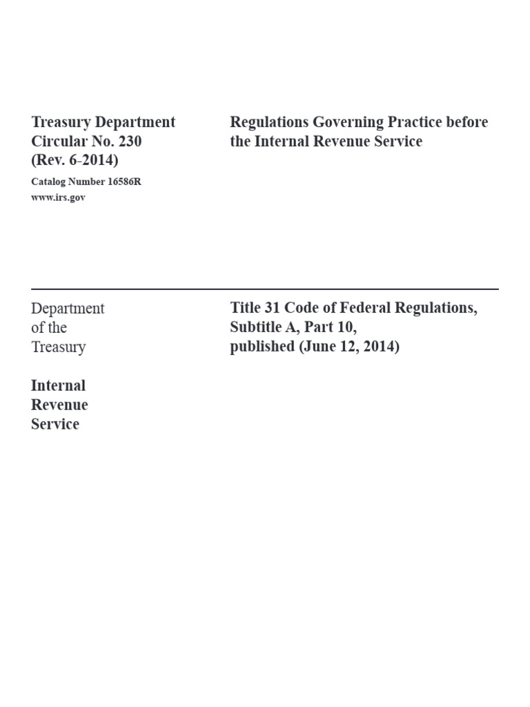 Treasury Department Circular No. 230 (Rev. 6-2014) - Pcir230-1 | PDF ...