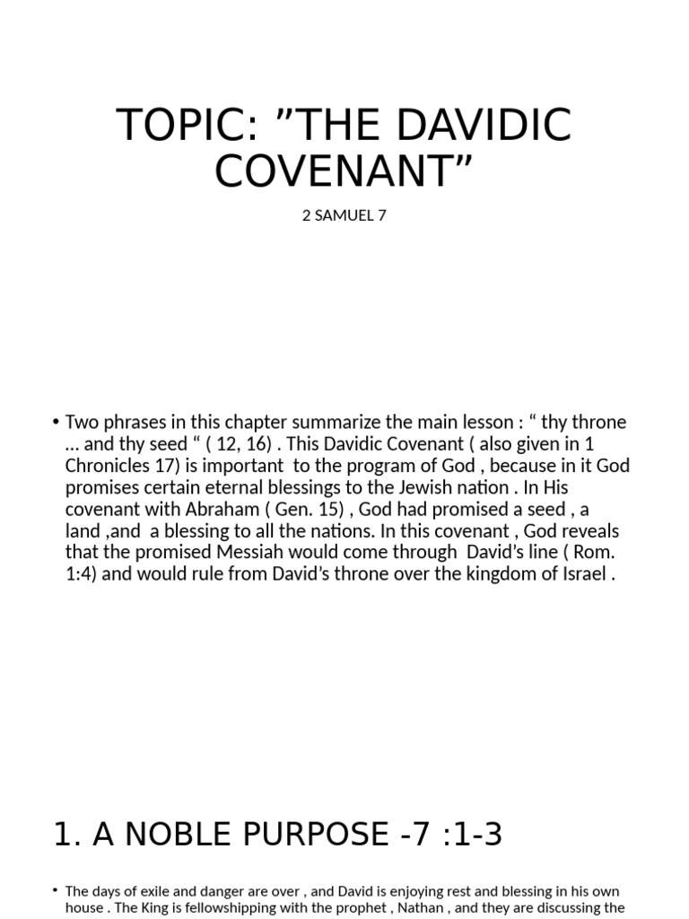 The Davidic Covenant | PDF | Covenant (Biblical) | David