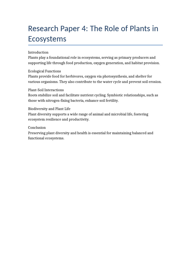 Role of Plants in Ecosystems | PDF