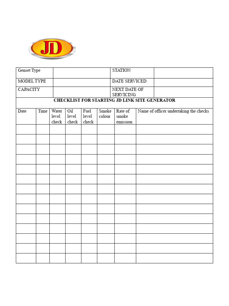 Genset Starting Checklist | PDF