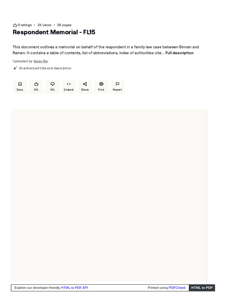 WWW Scribd Com Document 465210094 Respondent Memorial FL15 | PDF ...