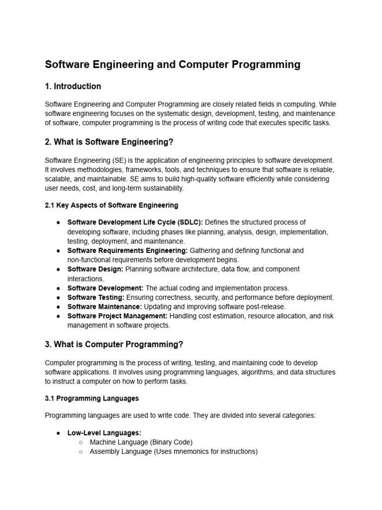 SW engineering and computer programming | PDF | Software | Computer Programming