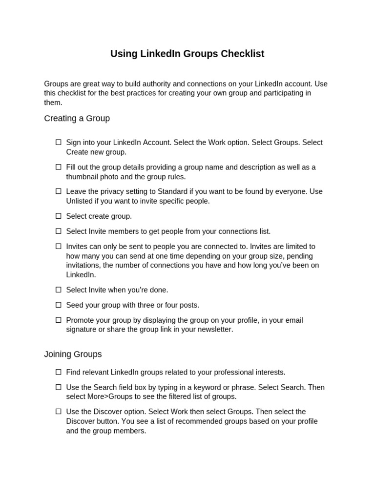 5-Using LinkedIn Groups Checklist | PDF