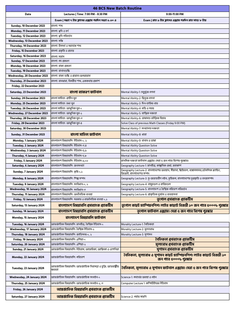 46 BCS New Batch Routine - Google Sheets | PDF